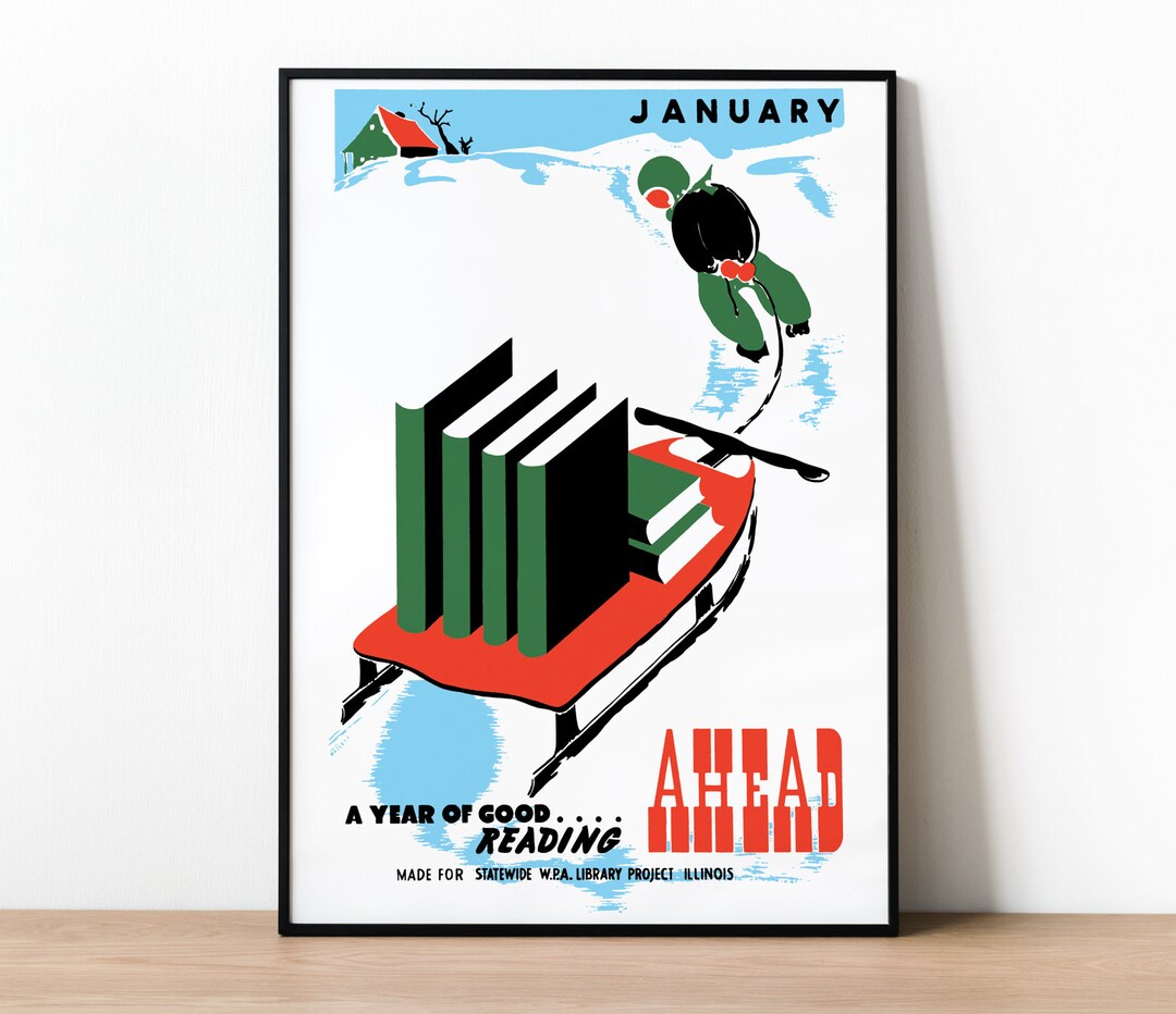 January Reading Poster, Vintage Advertising Poster, 1936 Reading Print ...