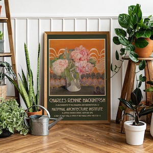 Charles Rennie Mackintosh Print, Exhibition Poster, Peonies Watercolour ...
