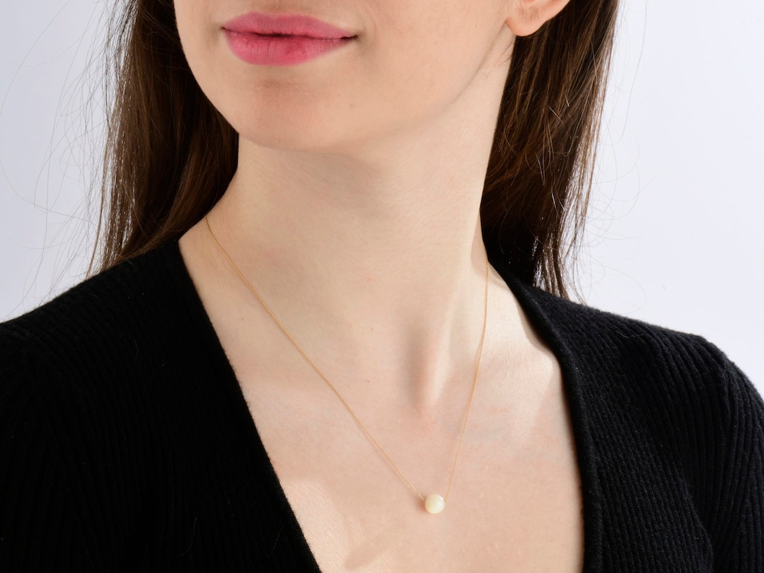 8k Real Gold Dainty Pearl Necklace, Dainty Pearls Gift for Mom, Modern ...