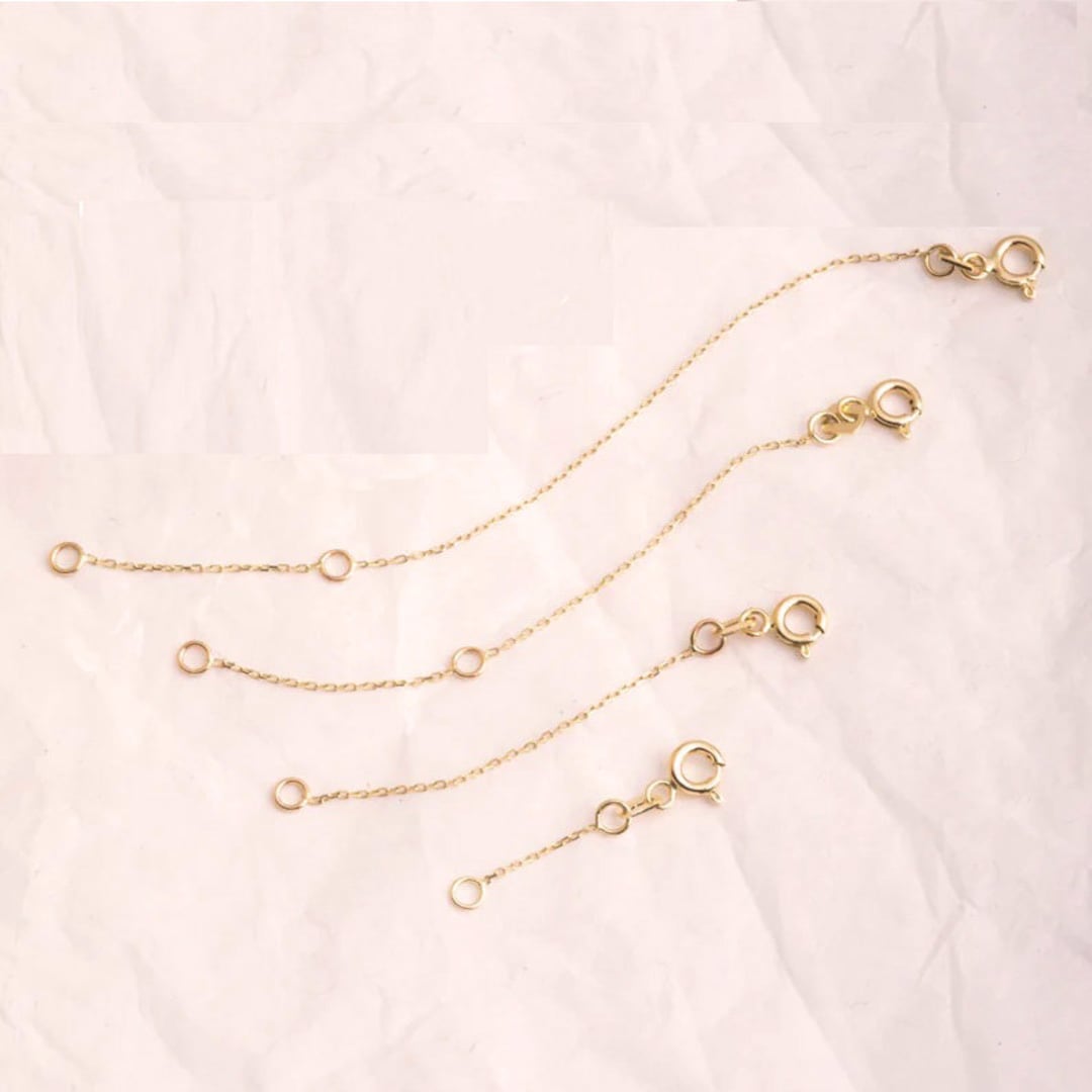 14k 18K Solid Gold Chain Extender, Adjustable Gold Extender, Spring ...