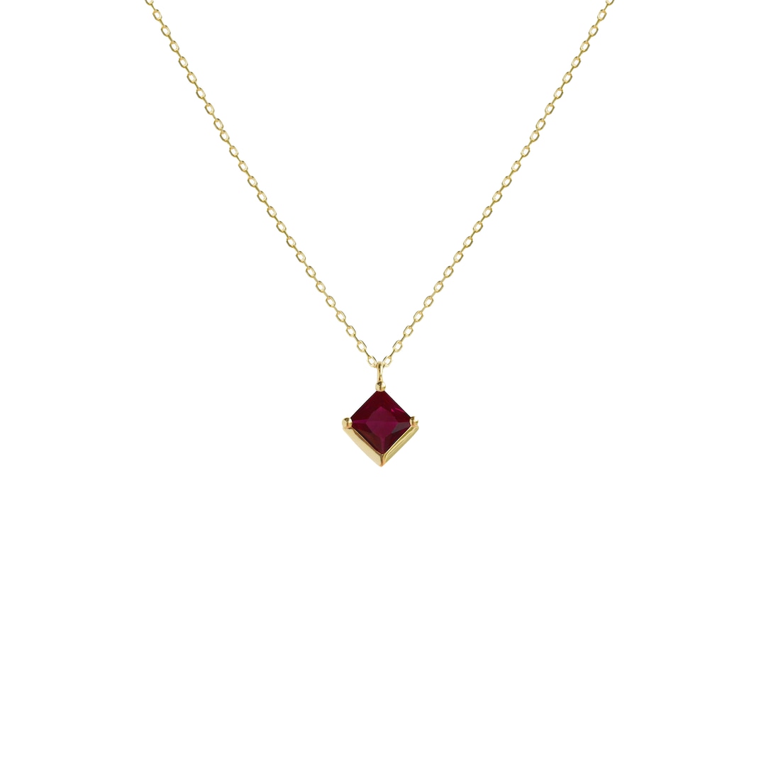 July Birthstone Necklace in Yellow Gold & Ruby - Etsy