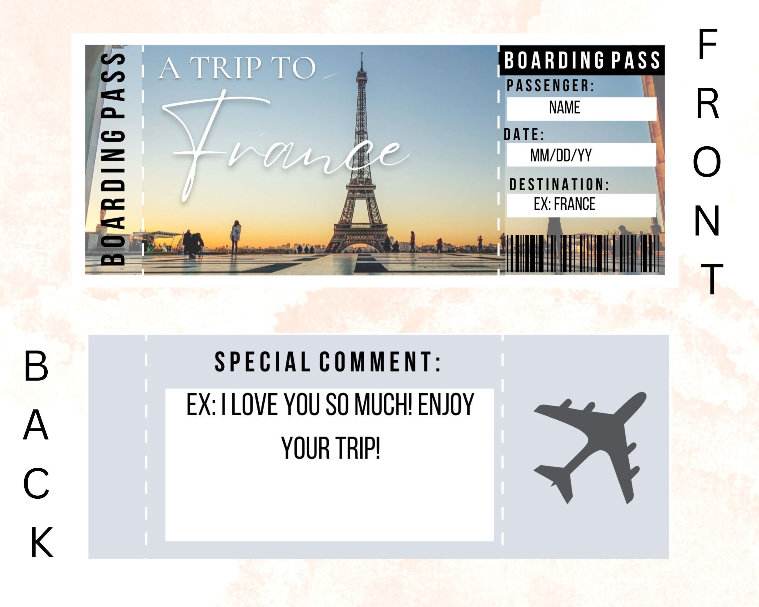 Printable France Surprise Trip Ticket France, Paris Editable Boarding ...