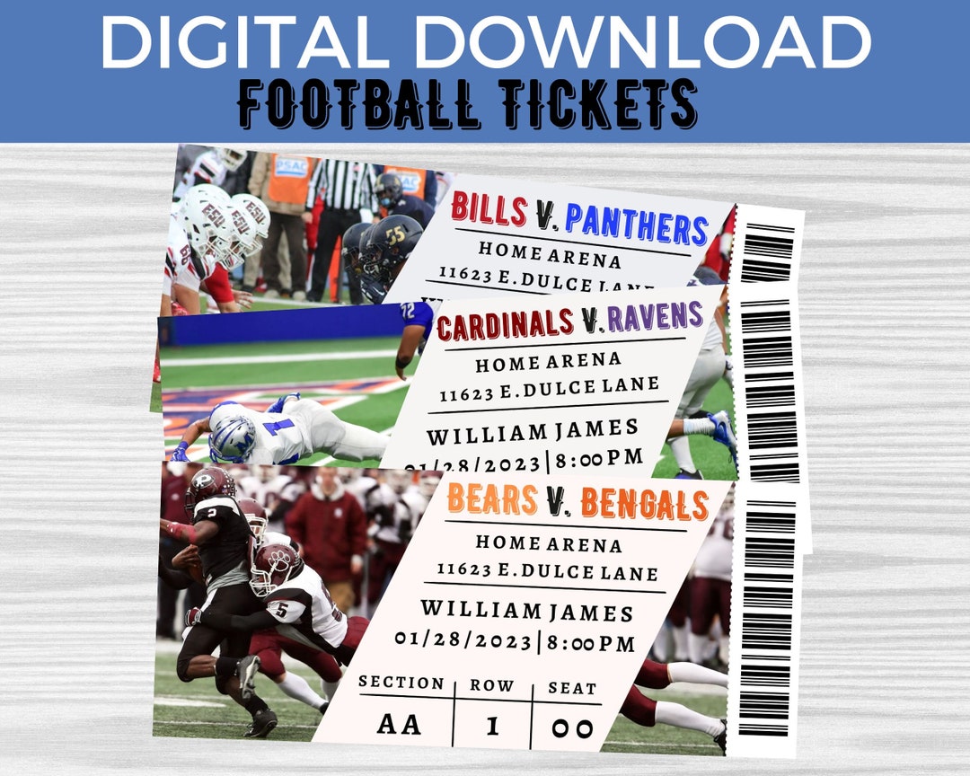 Custom Football Ticket Digital Download Printable Custom - Etsy