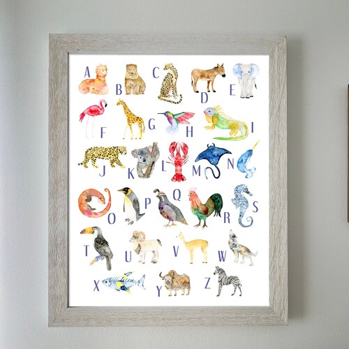 Animal Numbers Watercolor Kids Room Art Nursery Art Animal - Etsy