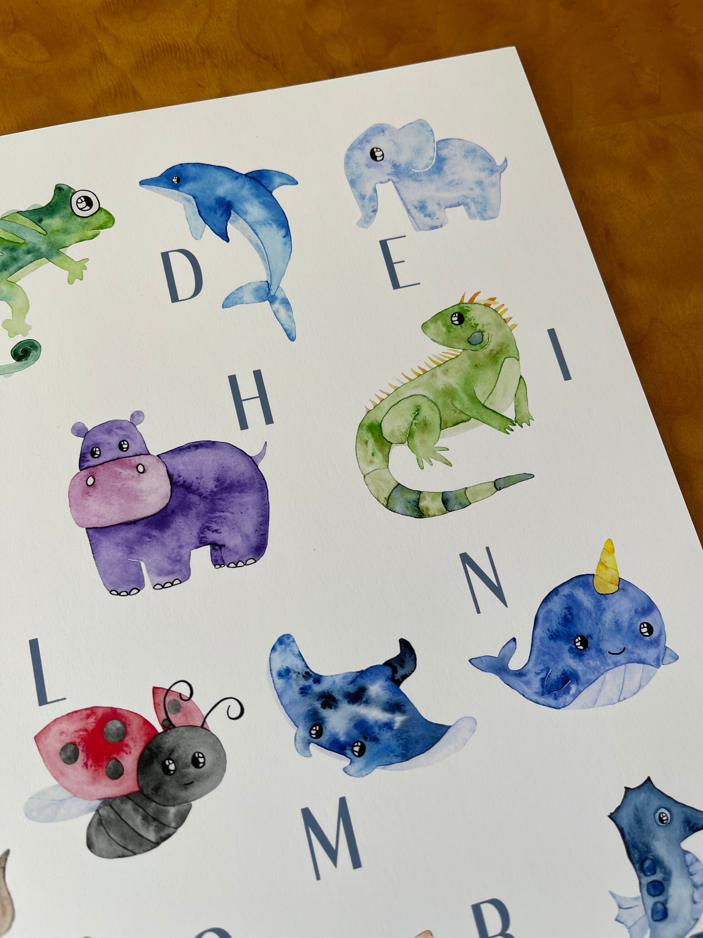 Cute Cartoon Animal Alphabet Watercolor Print, Fine Wall Art for ...