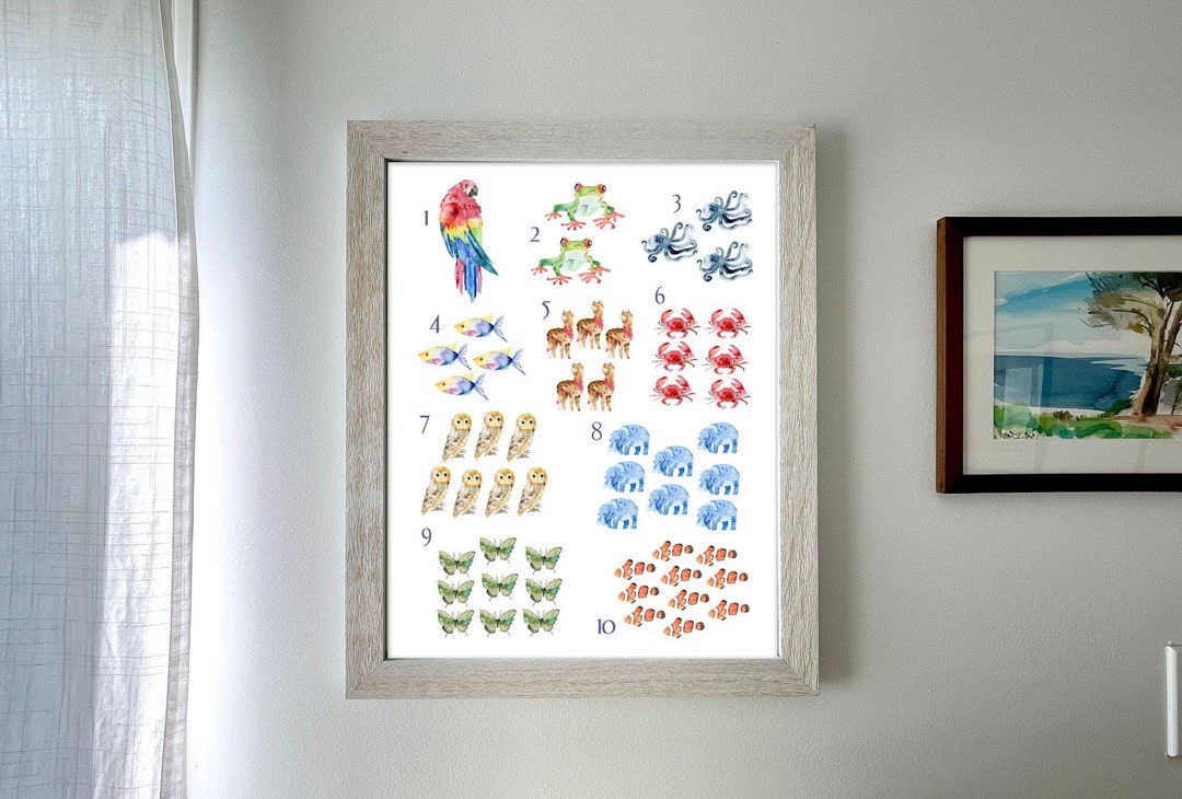 Animal Number 1-10 Watercolor Print, Counting Poster, Learn to Count ...