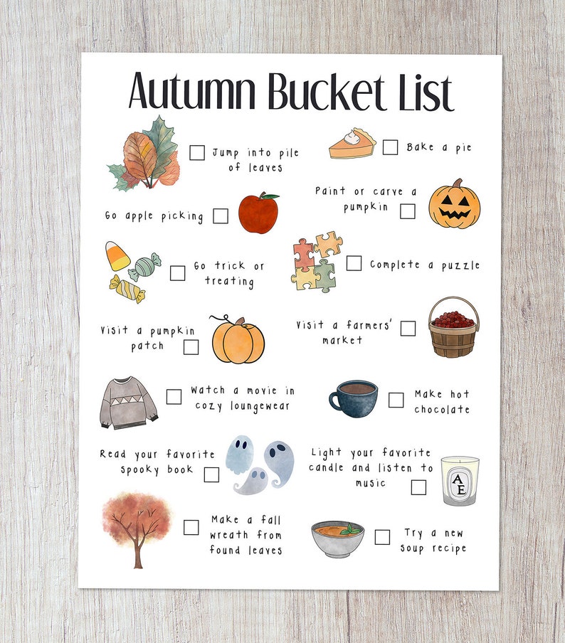 Autumn Fall Bucket List Downloadable Printable PDF Holiday Checklist ...