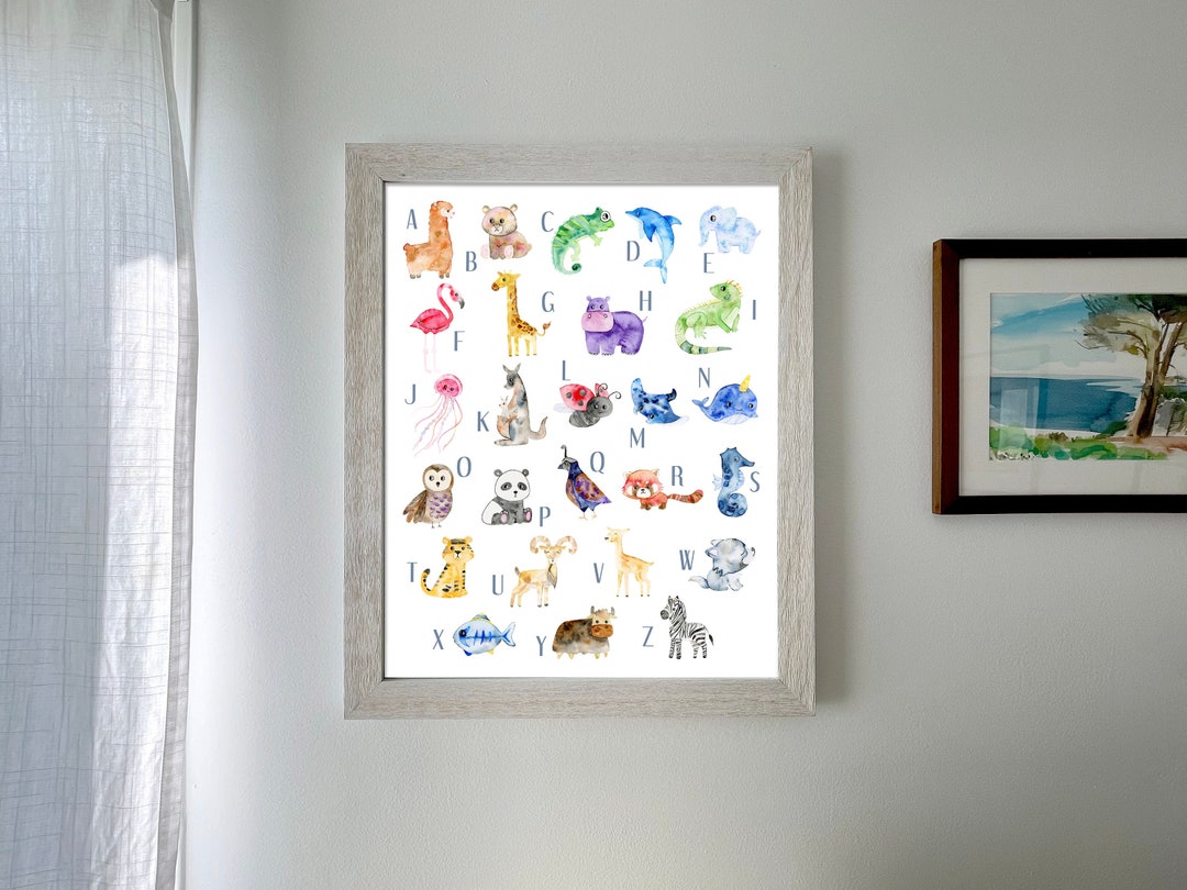 Cute Cartoon Animal Alphabet Watercolor Print, Fine Wall Art for ...