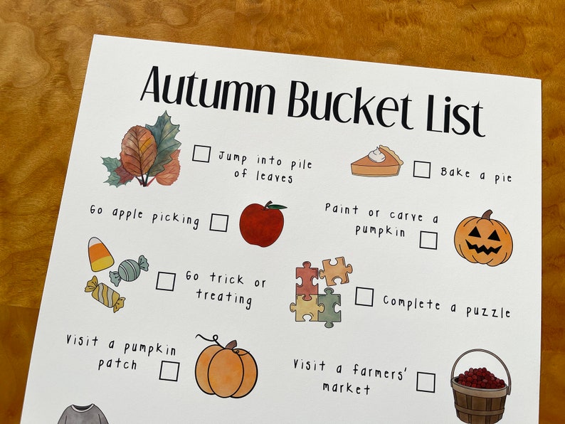 Autumn Fall Bucket List Downloadable Printable PDF Holiday Checklist ...