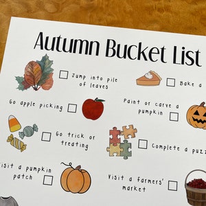 Autumn Fall Bucket List Holiday Checklist Kid's Poster Countdown Family ...