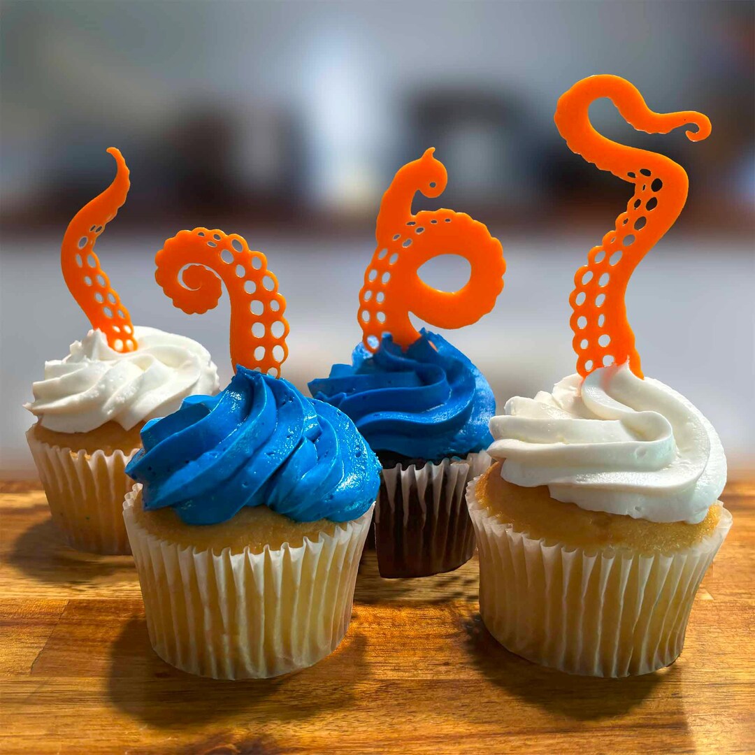 12 Tentacle Cup Cake Toppers - Ocean Party - Plastic - Etsy