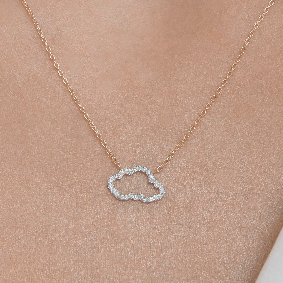 Diamond Cloud Pendant With Gold Chain 18K White Gold Diamond - Etsy