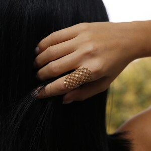 14K Solid Gold Full Finger Diamond Ring, Stone Antique Gold Ring ...