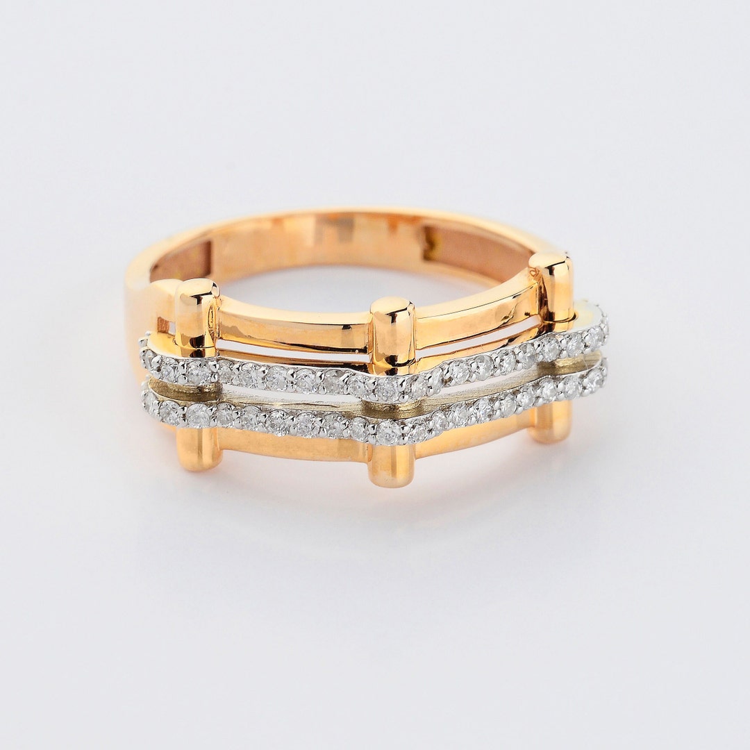 14K Solid Gold Double Row Half Eternity Diamond Fence Ring - Etsy