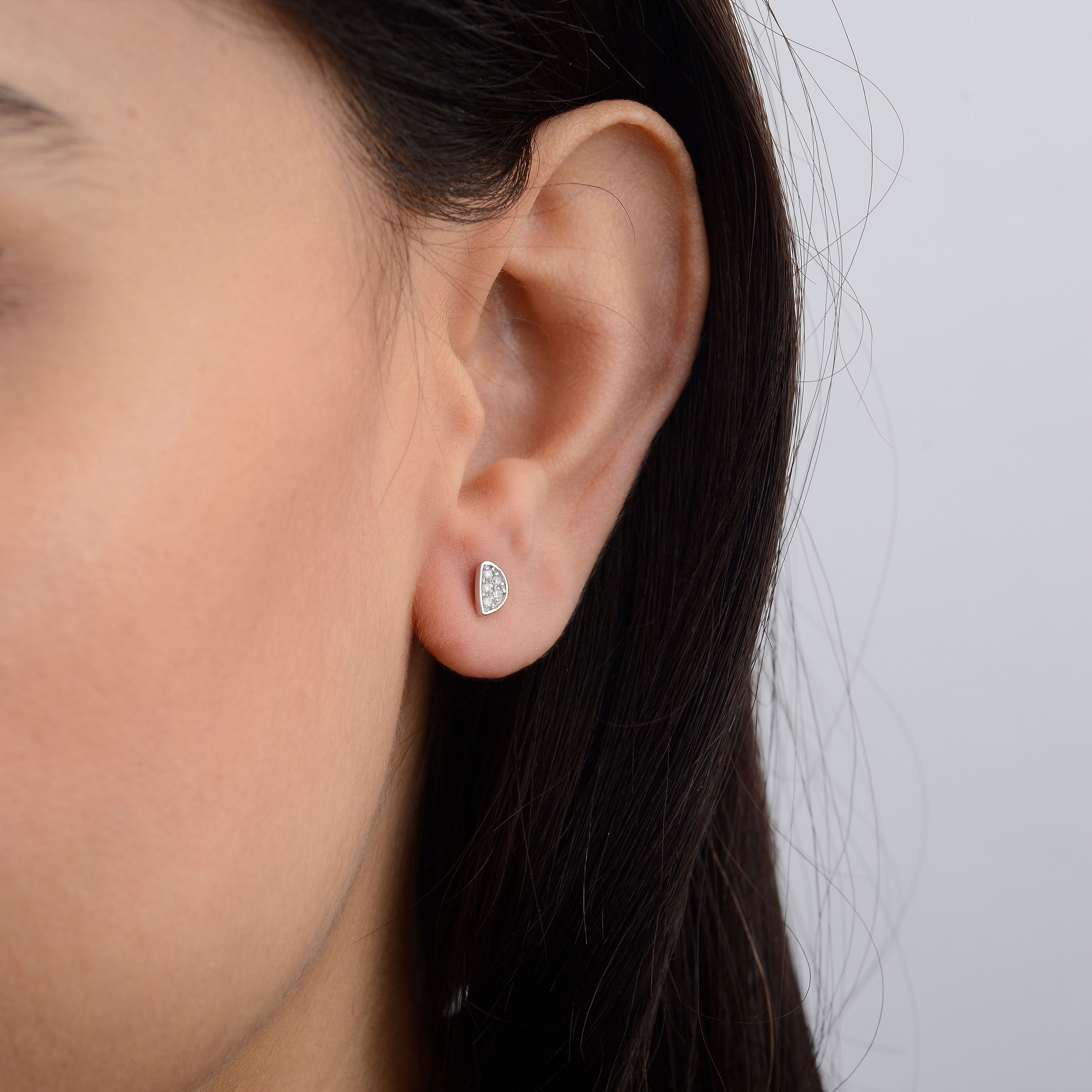 Half-moon Shaped Stud Earrings Embellished With Tiny Diamonds - Etsy