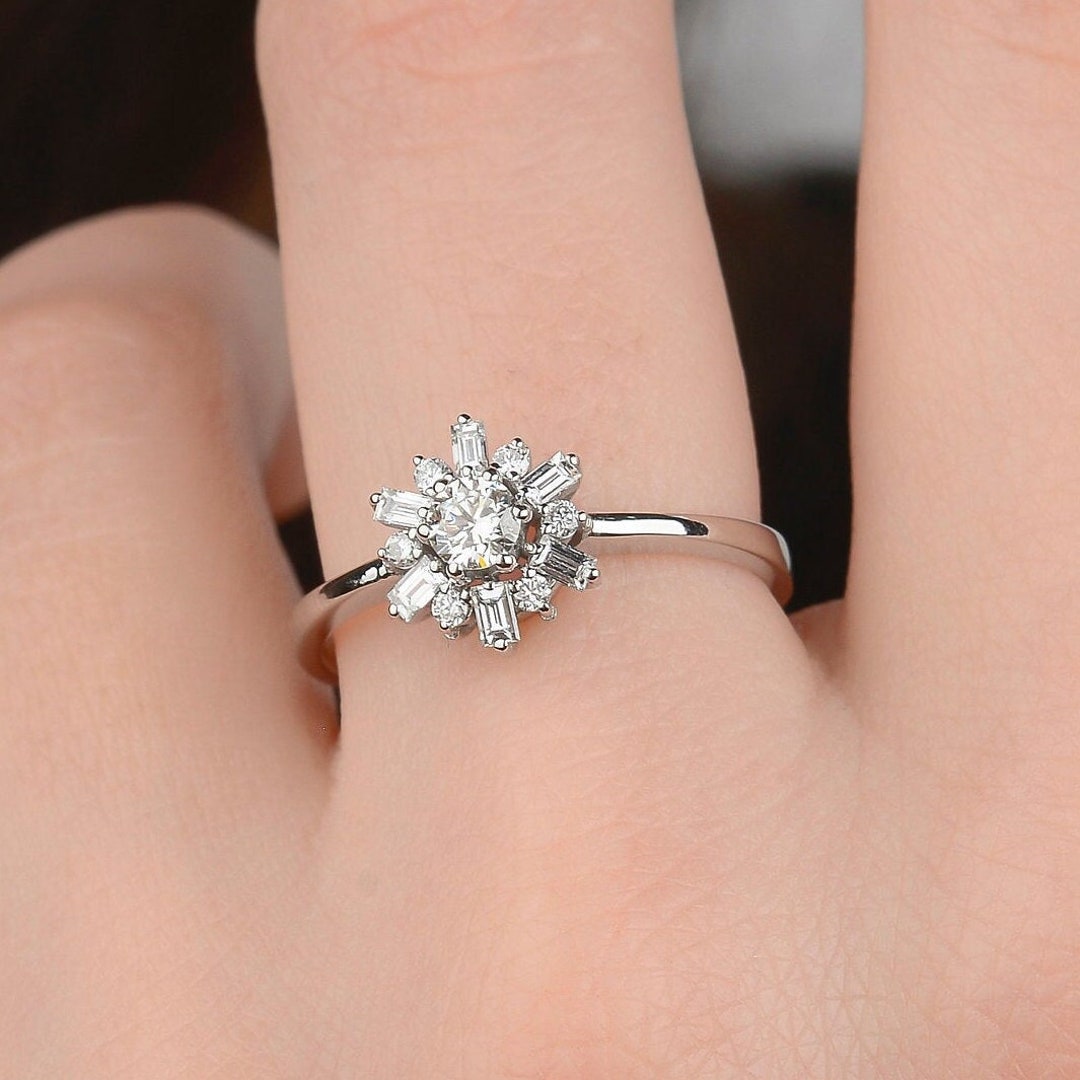 Sun Ring, Diamond Cluster Ring, Womens Wedding Band, Anniversary Gifts ...