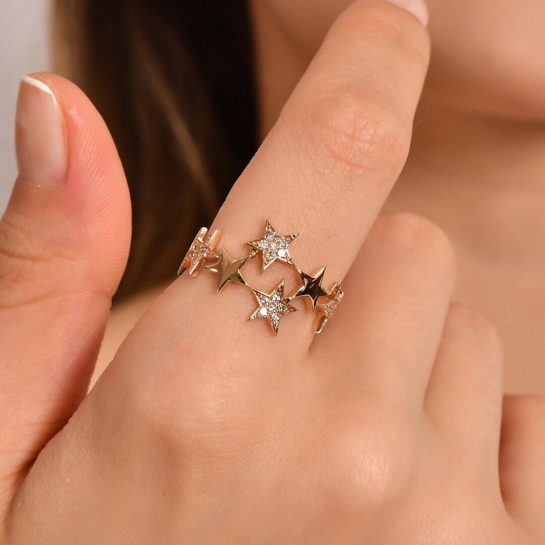 Star Ring, Celestial Ring, Star Diamond Ring, Real Gold Ring, Dainty ...