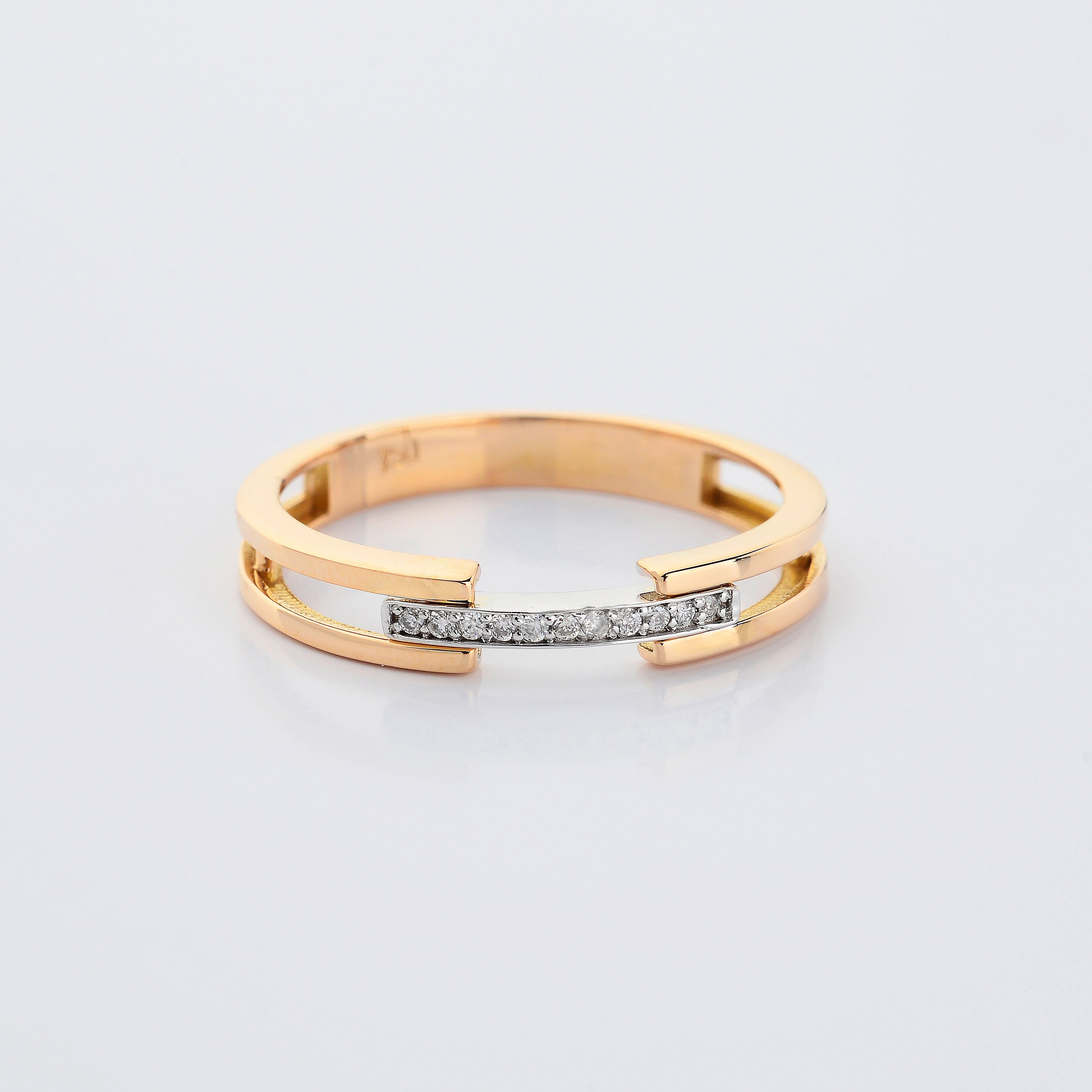 14K Solid Gold Double Row With Centered Diamond Band Ring - Etsy