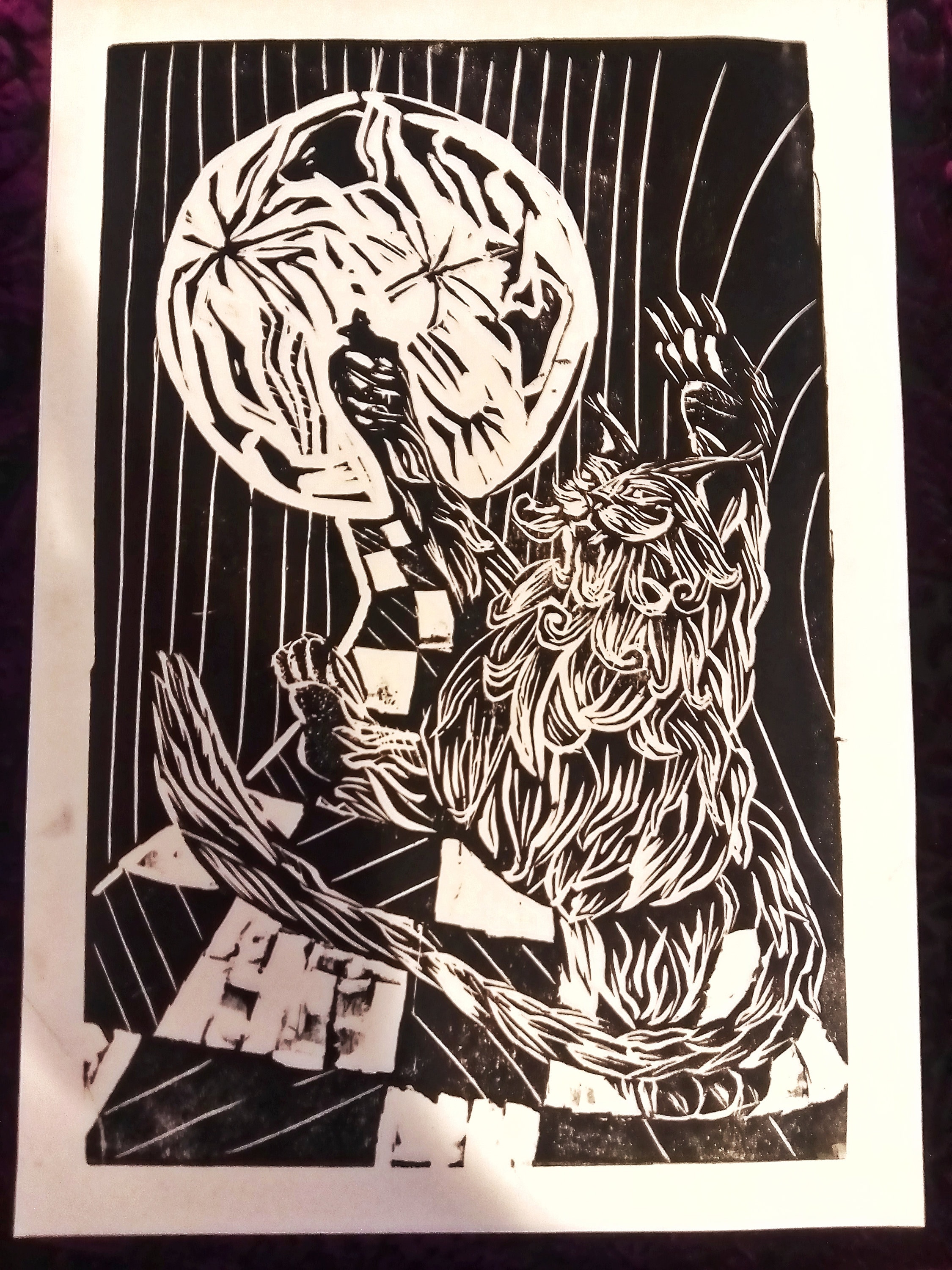 Dancing Demon Cat Behemoth Master and Margarita Linocut | Etsy