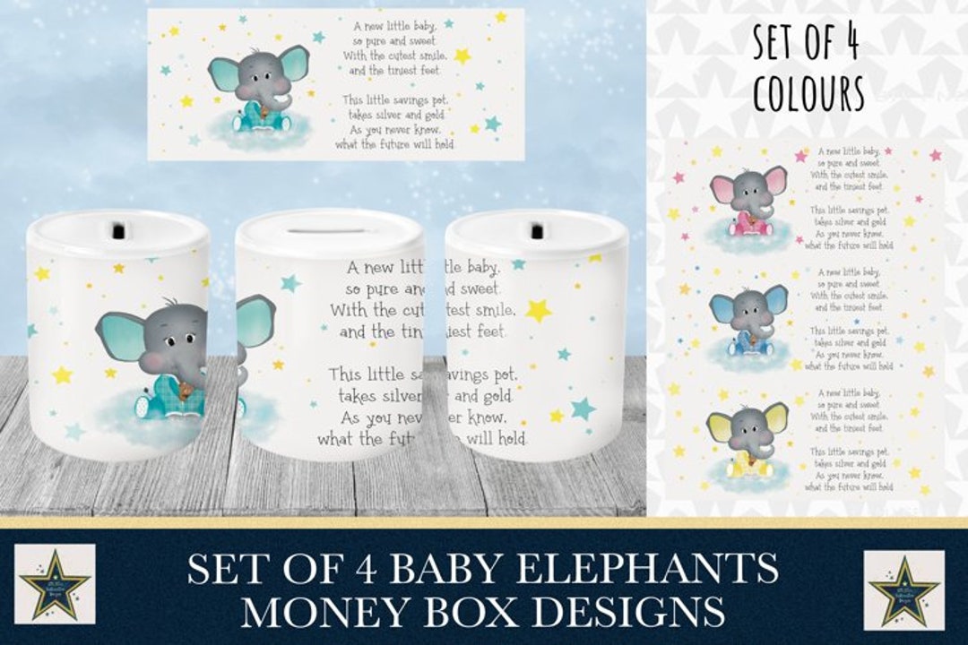 Elephant Baby New Born Baby Money Box Coin Bank Designs/ Set of 4/ for ...