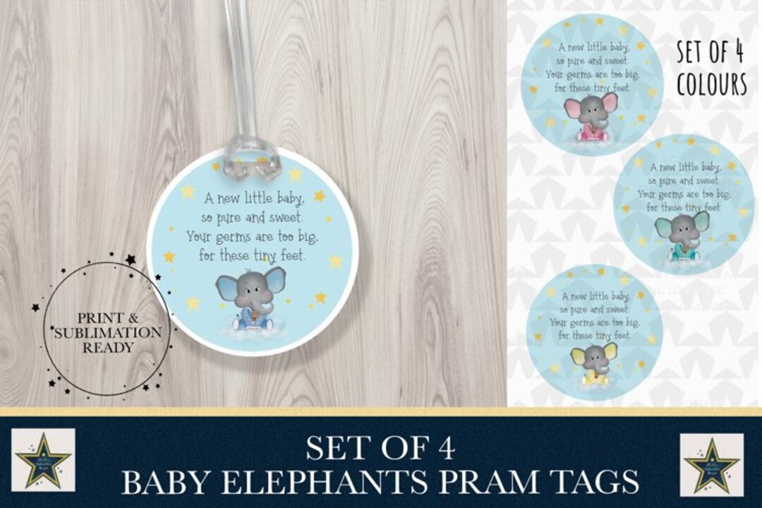Elephant Baby New Born Baby Circular Pram Tag Designs/ Set of 4/ for ...