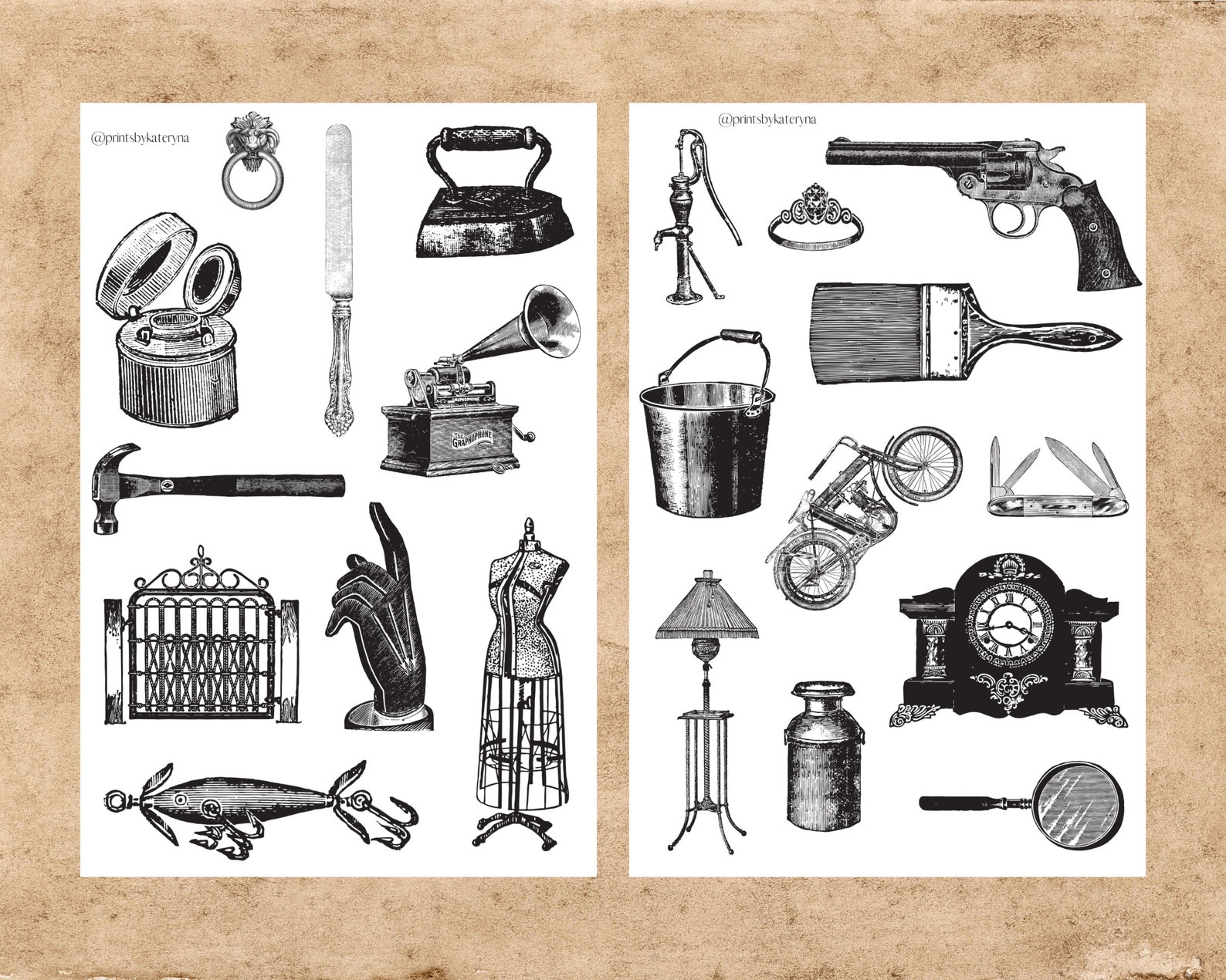 Value black & white vintage sticker pack old antique sticker | Etsy