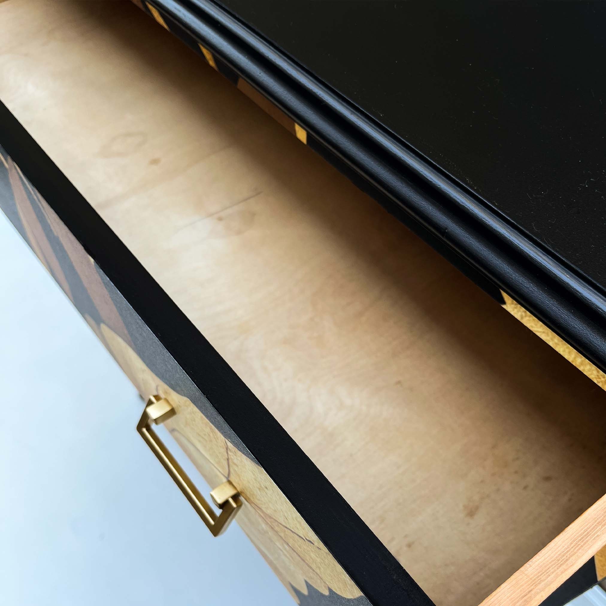 Painted Black Antique Chest of Drawer Retro Gold Flowers Vintage ...