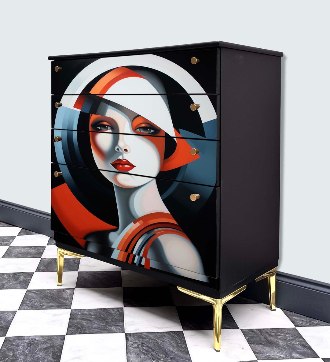 Hand-painted Art Deco Chest of Drawers: Vintage Portrait Furniture - Etsy