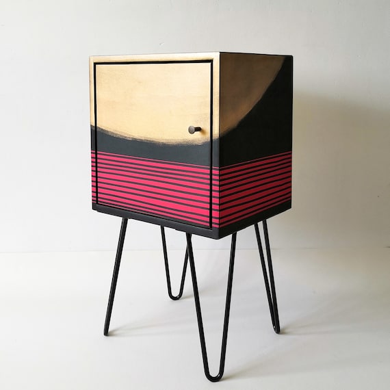 Vintage Bedside Cabinet Cabinet Retro Furniture Hand Painted | Etsy