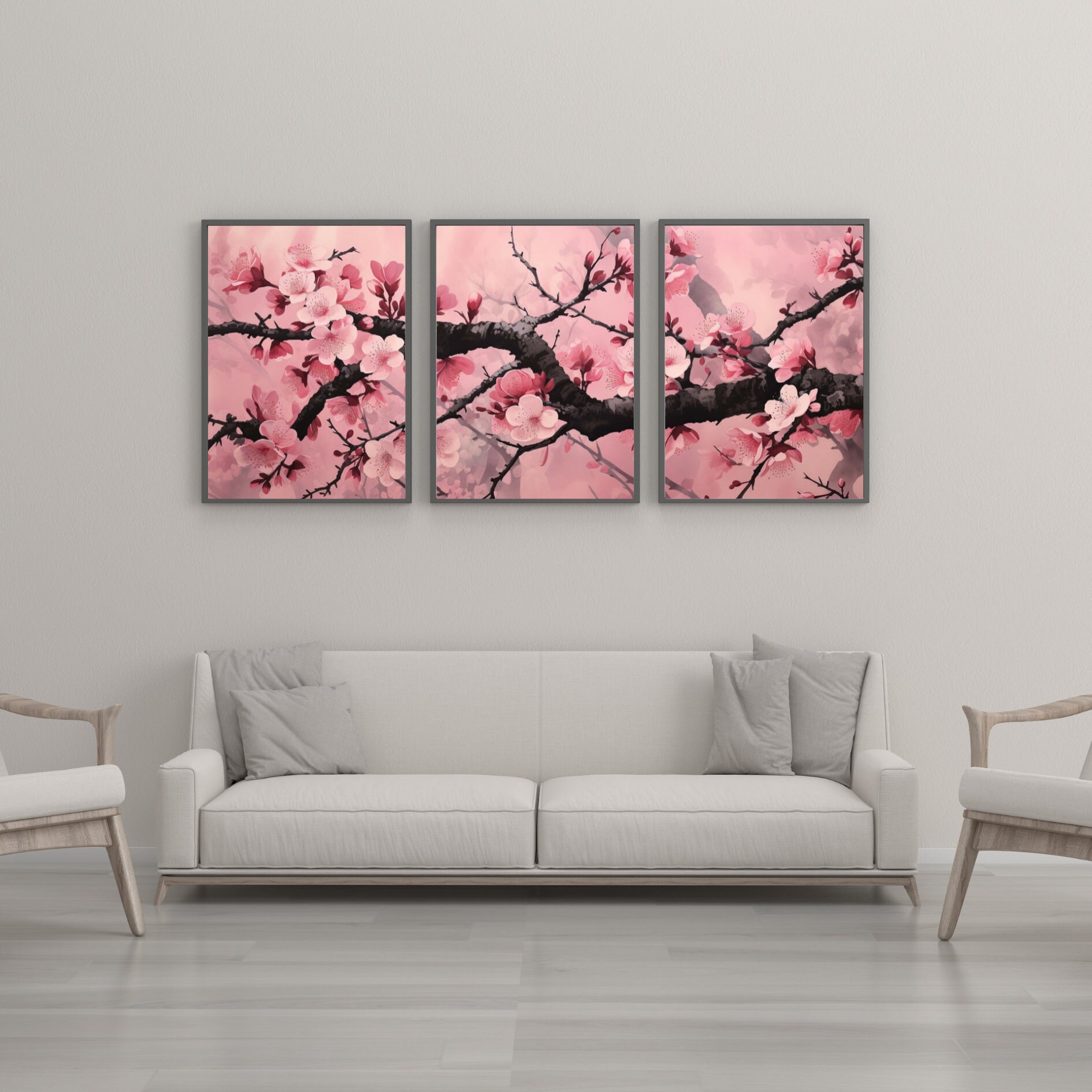 Japanese Set of 3 Posters, Pink Cherry Blossom, Japanese Art Print ...