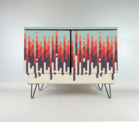 Small Retro Sideboard Upcycled Cabinet Geometrical Pattern - Etsy