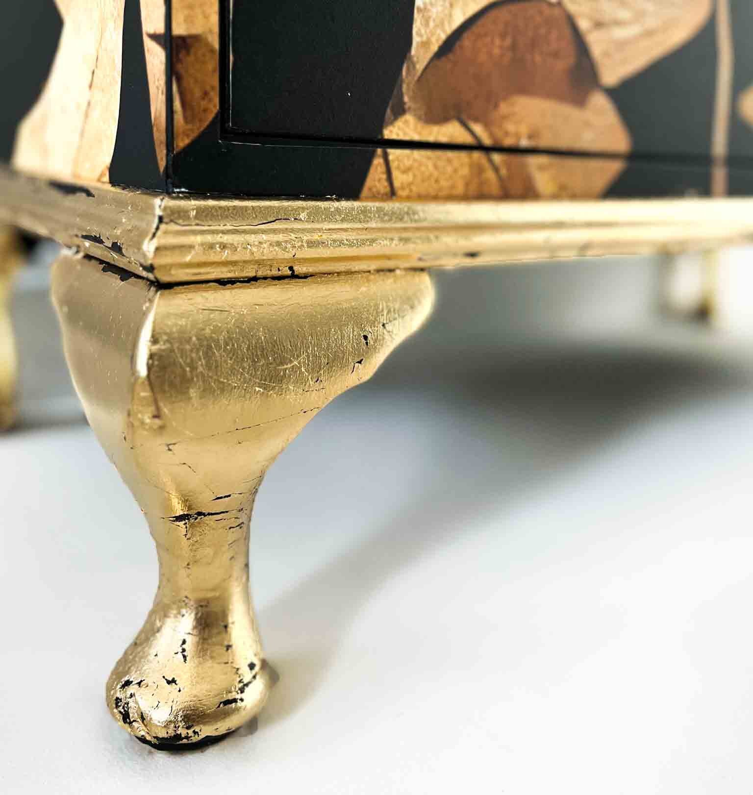 Painted Black Antique Chest of Drawer Retro Gold Flowers Vintage ...