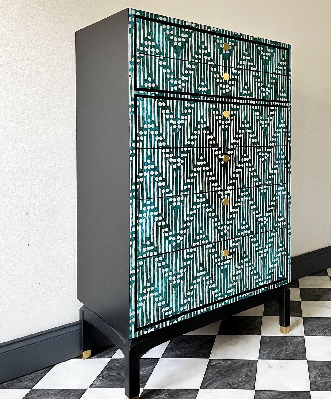 Painted Mid-century Modern Tallboy: Geometric Upcycled Chest of Drawers ...