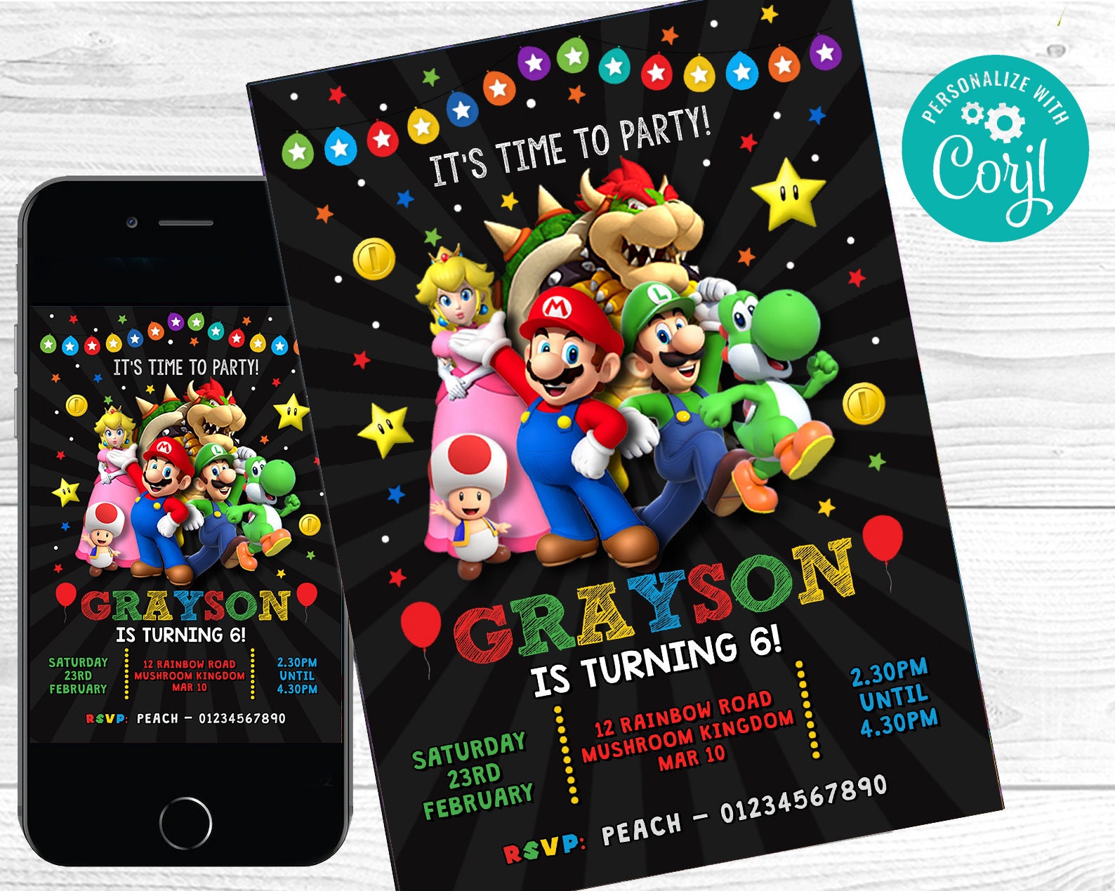 Personalised Mario Birthday Invitation, Super Mario Bros Movie Birthday ...