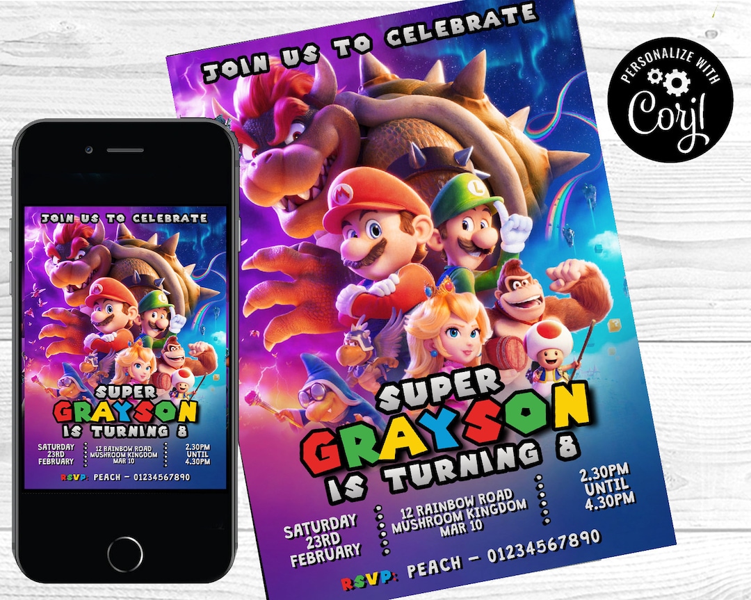Personalised Mario Birthday Invitation, Super Mario Bros Movie Birthday ...