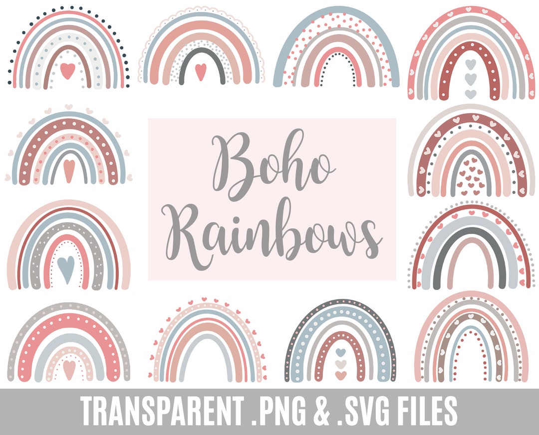 Boho Rainbow Clipart - Rainbow Svg Png - Pastel Rainbow Clip Art ...