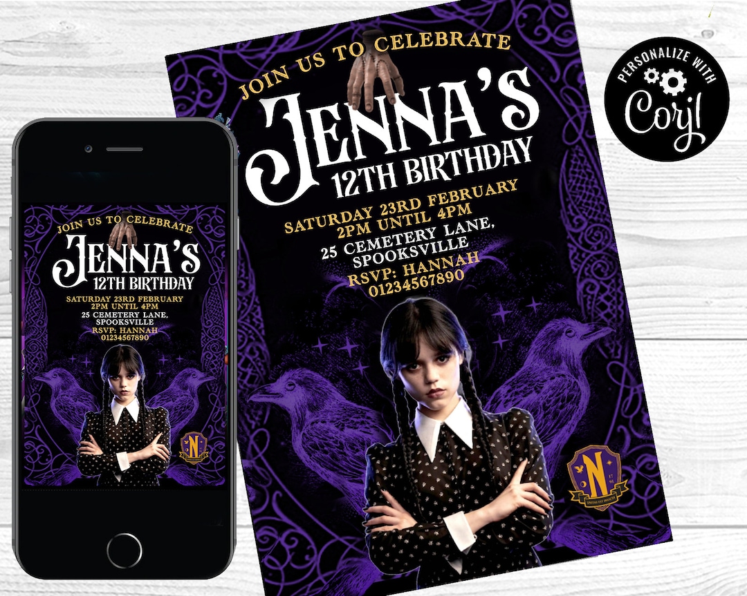 Personalised Wednesday Addams Invitation, Wednesday Invite, Wednesday ...