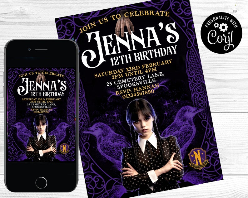 Personalised Wednesday Addams Invitation, Wednesday Invite, Wednesday ...