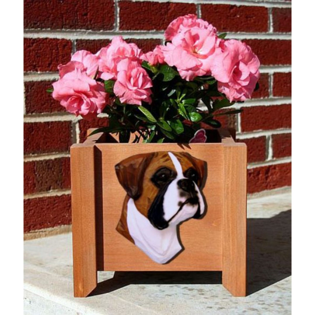 Handmade Natural Boxer Dog Planter Box, Boxer Dog Gifts, Outdoor ...