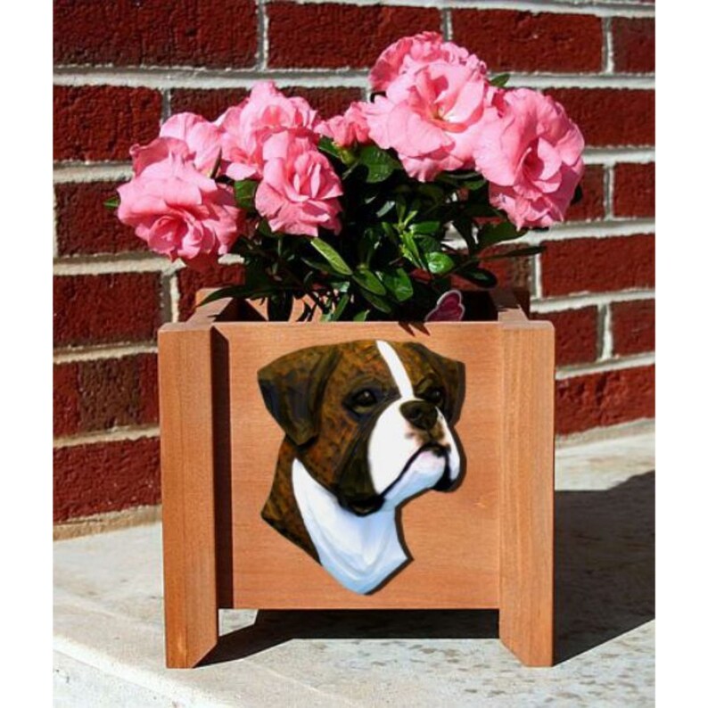 Handmade Natural Boxer Dog Planter Box, Boxer Dog Gifts, Outdoor ...