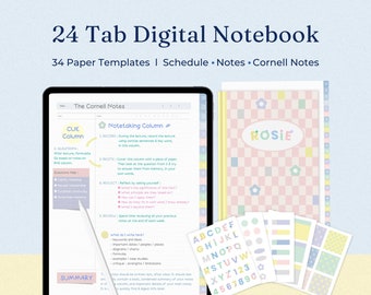 12 Tab Hyperlinked Digital Notebook Dot, Grid, Blank, Lined, Cornell ...