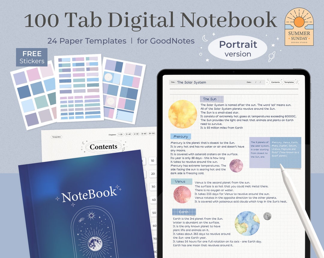 100 Tab Hyperlinked Digital Notebook Portrait dot Grid - Etsy