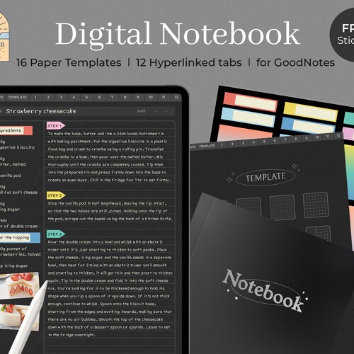 12 Tab Hyperlinked Digital Notebook DARK MODE Dot Grid | Etsy