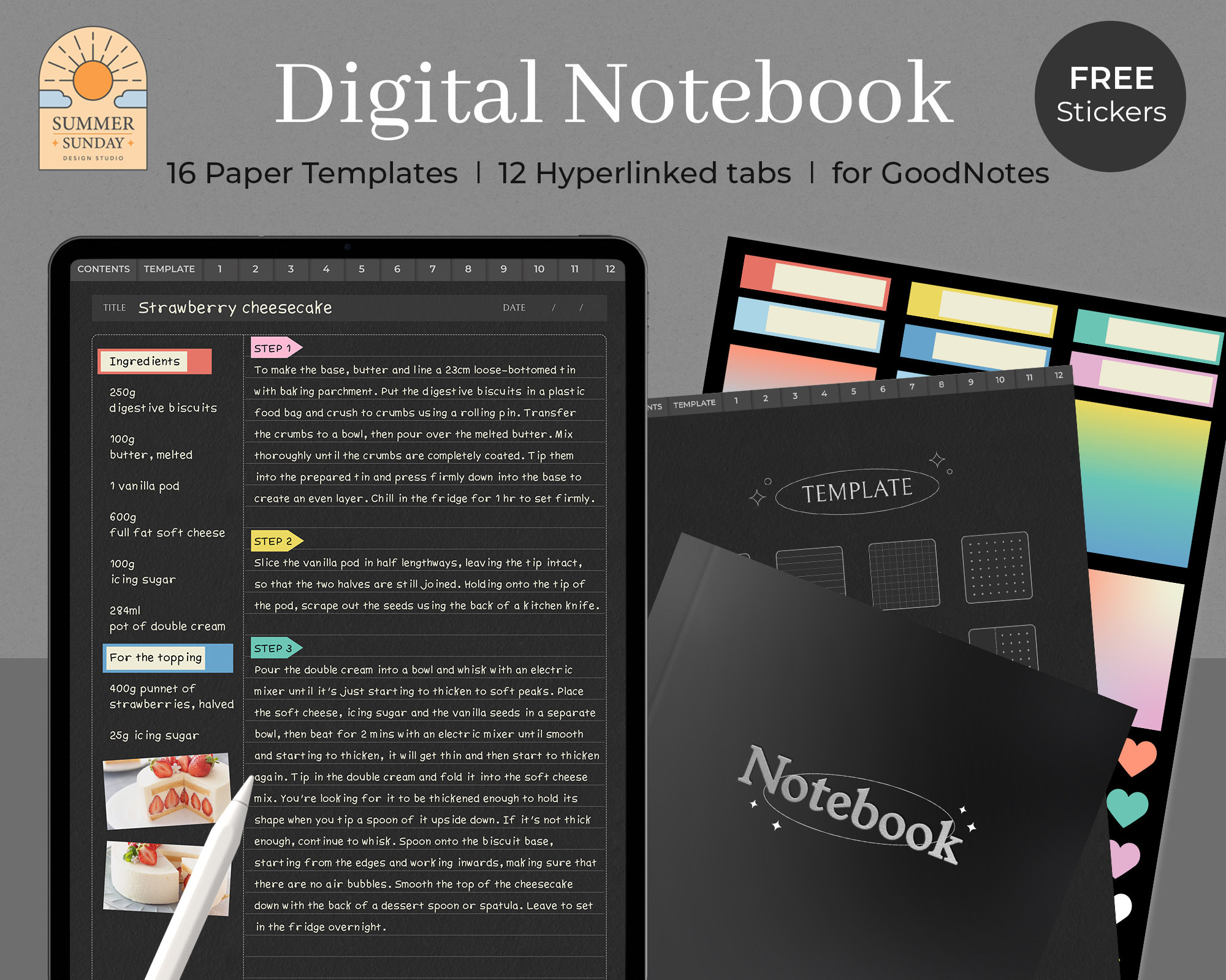 12 Tab Hyperlinked Digital Notebook DARK MODE Dot Grid - Etsy