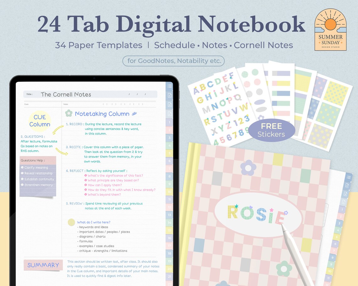 24 Tab Hyperlinked Pastel Digital Notebook for Goodnotes - Etsy
