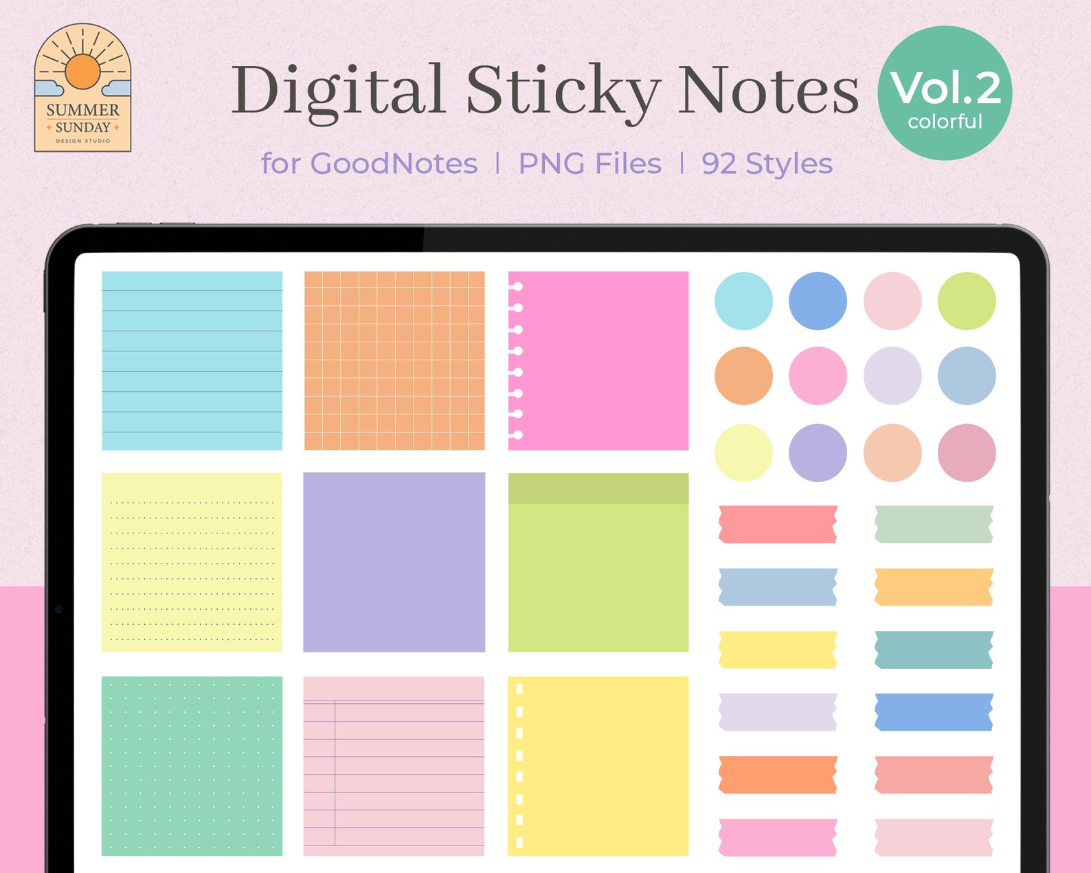 92 Digital Sticky Notes colorful Theme for Goodnotes | Etsy