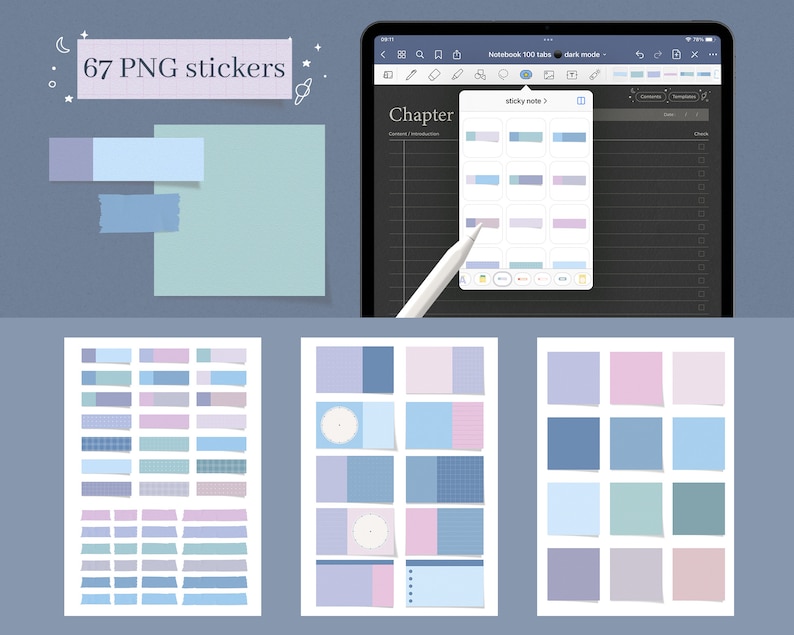 100-tab Dark Digital Notebook: Portrait Planner for Goodnotes ...