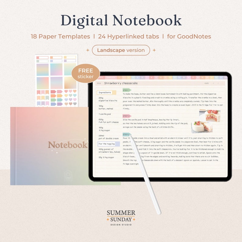 24 Tab Hyperlinked Digital Notebook Landscape for Goodnotes, Notability ...