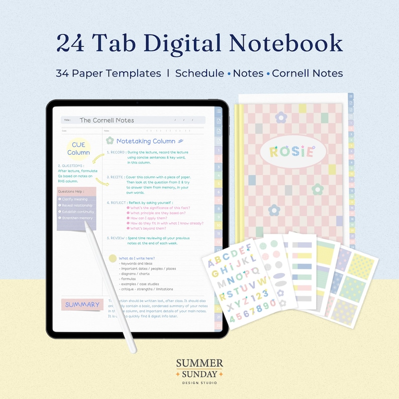 24 Tab Hyperlinked Pastel Digital Notebook for Goodnotes, Notability ...