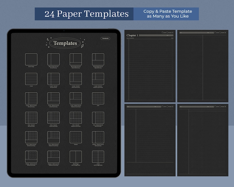 100-tab Dark Digital Notebook: Portrait Planner for Goodnotes ...